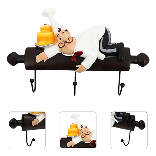 Cabilock Cute Chef Hooks 2Pcs Resin French Chef Figurine Coat Rack Wall Mounted Wall Hooks Decorative Cook Hanger Hook Towel Hooks Hat Rack for Home Kitchen Bakery Chef Kitchen Hanger