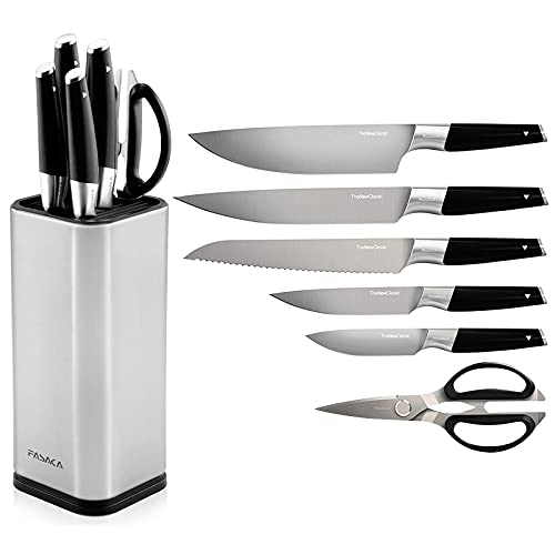 Kitchen Knife Set, Chef Knife Set, Knife Sets for Kitchen with Block, FASAKA 7Pcs Professional German High Carbon Stainless Steel Full-Tang knife set & Knife Block & Kitchen Shears