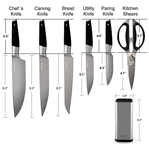 Kitchen Knife Set, Chef Knife Set, Knife Sets for Kitchen with Block, FASAKA 7Pcs Professional German High Carbon Stainless Steel Full-Tang knife set & Knife Block & Kitchen Shears