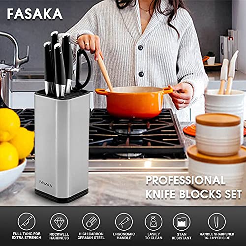 Kitchen Knife Set, Chef Knife Set, Knife Sets for Kitchen with Block, FASAKA 7Pcs Professional German High Carbon Stainless Steel Full-Tang knife set & Knife Block & Kitchen Shears