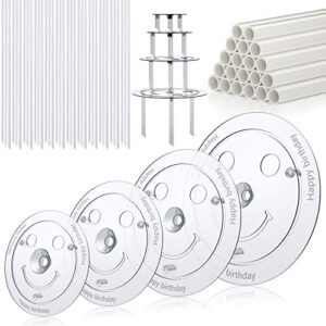 cake tier stacking kit - 20 pieces white plastic cake sticks support rods with 4 pieces cake separator plates for 4, 6, 8, 10 inch cakes and 12 pieces clear cake stacking dowels for tiered cakes