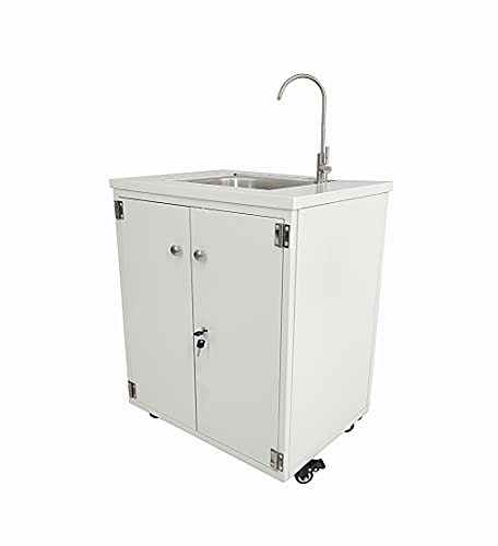 Steel Cabinet Portable Sink Self Contained Hand Wash Station Mobile Sink Water Fountain Water Supply 110V/12V Powered Built-in Pump Water Jugs NOT Included 24 X 18 X 30" Cabinet Size 10094-NF