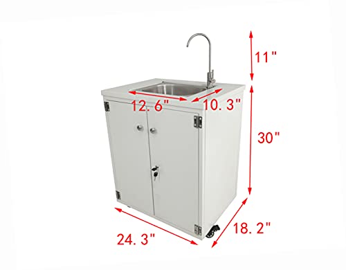 Steel Cabinet Portable Sink Self Contained Hand Wash Station Mobile Sink Water Fountain Water Supply 110V/12V Powered Built-in Pump Water Jugs NOT Included 24 X 18 X 30" Cabinet Size 10094-NF