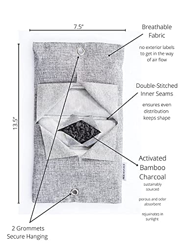 Bamboo charcoal air purifying bag | 2 HEAVY-DUTY, LARGE FLAT (2x350g) CHARCOAL BAGS odor absorber | Activated bamboo charcoal bags | Odor eliminator for strong odor| Charcoal odor absorber