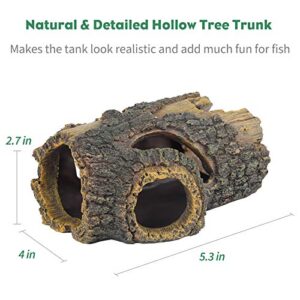 Uniclife Resin Hollow Tree Trunk Betta Log Aquarium Decorations Ornament Fish House Cave Wood House Decor for Small and Medium Fish Tank