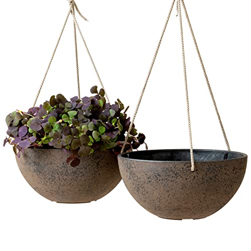 LA JOLIE MUSE Hanging Planters, Flower Pots Indoor & Outdoor, 10 Inch Garden Planters, New Iron Color, Set of 2