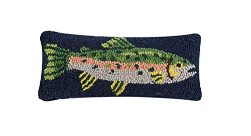 Peking Handicraft 30TG462C05OB Blown Filled Hook Throw Pillow, 12-inch Length, Wool and Cotton (Trout)