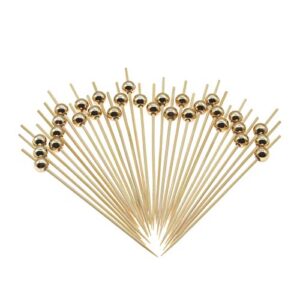 minisland gold pearl bamboo cocktail picks 4.7 inch long fancy toothpicks for appetizers drinks fruits party food garnish skewer sticks 100 counts- msl150