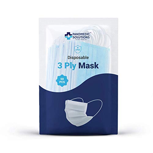 PandMedic Disposable Face Mask MADE in USA | Premium Medical American 3 Ply Safety Face Masks Breathable With Elastic Ear Loops - 50ct Resealable Bag