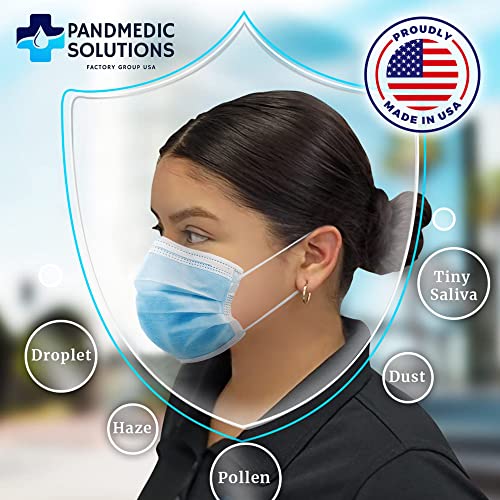 PandMedic Disposable Face Mask MADE in USA | Premium Medical American 3 Ply Safety Face Masks Breathable With Elastic Ear Loops - 50ct Resealable Bag