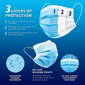 PandMedic Disposable Face Mask MADE in USA | Premium Medical American 3 Ply Safety Face Masks Breathable With Elastic Ear Loops - 50ct Resealable Bag