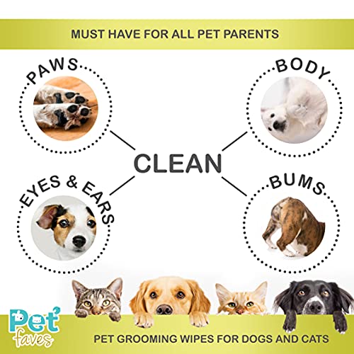 Pet Faves Dog Wipes for Paws and Butt - Plant Based Deodorizing Hypoallergenic Grooming Wipes with Aloe & Vitamin-E. Unscented and Alcohol Free Pet Wipes for Dogs and Puppies. 100 Count