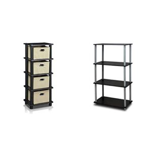 furinno laci 4-bins system rack, 11.3(w) x 28.8(h) inch, espresso/black & (99557bk/gy) turn-n-tube 4-tier multipurpose shelf display rack - black/grey