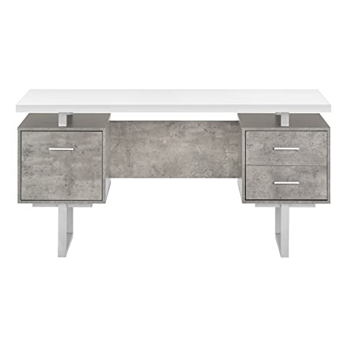 Monarch Specialties I 7633 Computer Desk, Home Office, Laptop, Left, Right Set-up, Storage Drawers, 60" L, Work, Metal, Laminate, Grey, White, Contemporary