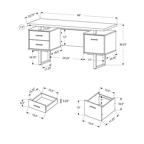 Monarch Specialties I 7633 Computer Desk, Home Office, Laptop, Left, Right Set-up, Storage Drawers, 60" L, Work, Metal, Laminate, Grey, White, Contemporary