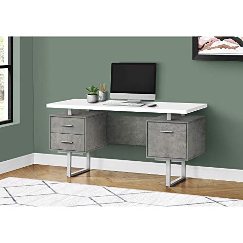 Monarch Specialties I 7633 Computer Desk, Home Office, Laptop, Left, Right Set-up, Storage Drawers, 60" L, Work, Metal, Laminate, Grey, White, Contemporary