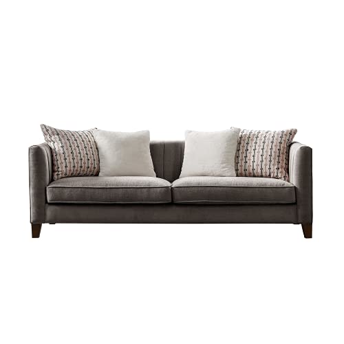 Acanva Velvet Mid-Century Modern Living Room Sofa with Channel Tufted Back and Arms, 82" W Couch, Grey