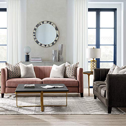 Acanva Velvet Mid-Century Modern Living Room Sofa with Channel Tufted Back and Arms, 82" W Couch, Grey