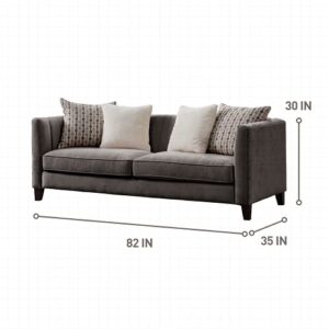 Acanva Velvet Mid-Century Modern Living Room Sofa with Channel Tufted Back and Arms, 82" W Couch, Grey