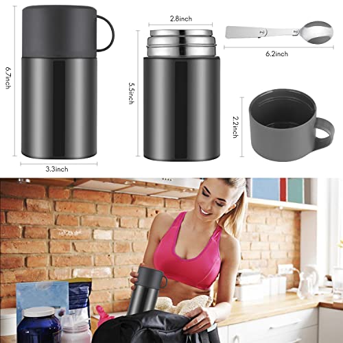 Baokai Insulated Food Jar 20 oz, Vacuum Soup Thermos for Hot Food Kids Adults, Stainless Steel Leak Proof Lunch Container with Folding Spoon for School Office Camping Picnic Travel Outdoors-Black