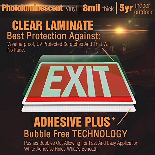 EXIT Signs Glow In The Dark EXIT Decals 3 Pack 12"x7" EXIT Photoluminescent Signs Stickers, Glows For Up To 8 Hours