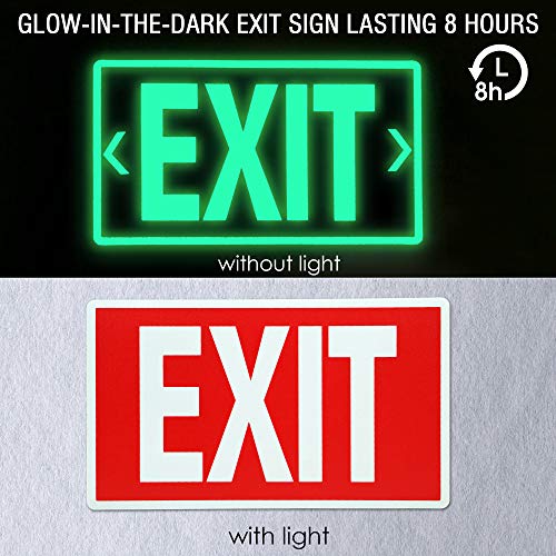 EXIT Signs Glow In The Dark EXIT Decals 3 Pack 12"x7" EXIT Photoluminescent Signs Stickers, Glows For Up To 8 Hours