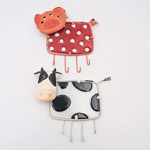 Beruyu Metal Coat Hook with 4 Hooks, Cute Cow Piggy Key Holder, Wall Decoration Hook Wall Hanging for Coats, Keys, Towels (Cow)