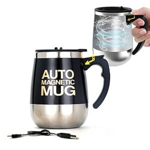 daasigwaa cuteinnovation rechargeable self stirring mug - magnetic electric auto mixing stainless steel cup for office/kitchen/travel/home coffee/tea/hot chocolate/milk-390 ml/13.2 oz(black)