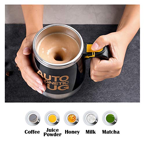 daasigwaa CuteInnovation Rechargeable Self Stirring Mug - Magnetic Electric Auto Mixing Stainless Steel Cup for Office/Kitchen/Travel/Home Coffee/Tea/Hot Chocolate/Milk-390 ml/13.2 oz(Black)