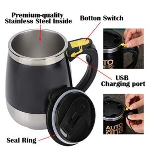 daasigwaa CuteInnovation Rechargeable Self Stirring Mug - Magnetic Electric Auto Mixing Stainless Steel Cup for Office/Kitchen/Travel/Home Coffee/Tea/Hot Chocolate/Milk-390 ml/13.2 oz(Black)