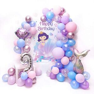 7pcs Mermaid Balloons Number Balloons for 1st 2nd 3rd Birthday Party Girls' Mermaid Tail Decoration Supplies (6 Number)