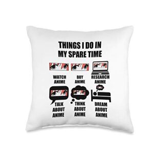 funny just a girl who loves anime tees cool things i do in my spare time anime lover teen gifts throw pillow, 16x16, multicolor