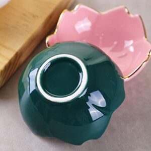 VanEnjoy Set of 4 Ceramic Seasoning Dishes Dish Sushi Dipping Bowl, Cherry Blossom Sauce Tea Bag Holder Serving Dish for Kitchen