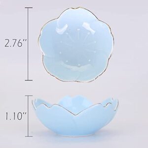 VanEnjoy Set of 4 Ceramic Seasoning Dishes Dish Sushi Dipping Bowl, Cherry Blossom Sauce Tea Bag Holder Serving Dish for Kitchen