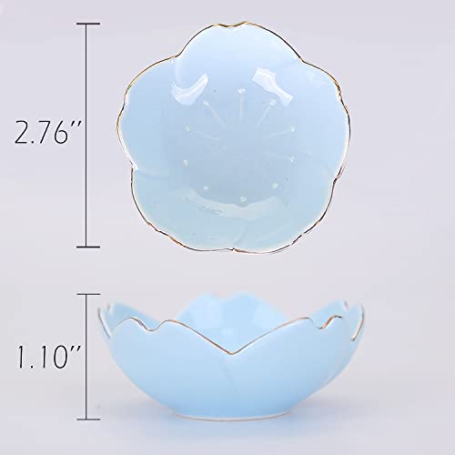 VanEnjoy Set of 4 Ceramic Seasoning Dishes Dish Sushi Dipping Bowl, Cherry Blossom Sauce Tea Bag Holder Serving Dish for Kitchen