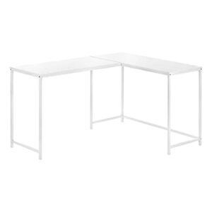 monarch specialties 7395 computer desk, home office, corner, 58" l, l shape, work, laptop, metal, laminate, contemporary, modern desk-58 top, 58.25" l x 44" w x 30" h, white/white