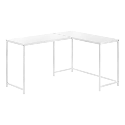 Monarch Specialties 7395 Computer Desk, Home Office, Corner, 58" L, L Shape, Work, Laptop, Metal, Laminate, Contemporary, Modern Desk-58 Top, 58.25" L x 44" W x 30" H, White/White