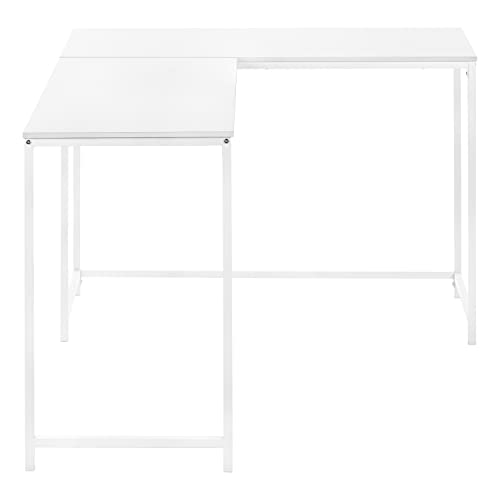 Monarch Specialties 7395 Computer Desk, Home Office, Corner, 58" L, L Shape, Work, Laptop, Metal, Laminate, Contemporary, Modern Desk-58 Top, 58.25" L x 44" W x 30" H, White/White