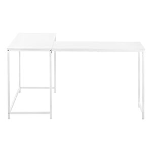 Monarch Specialties 7395 Computer Desk, Home Office, Corner, 58" L, L Shape, Work, Laptop, Metal, Laminate, Contemporary, Modern Desk-58 Top, 58.25" L x 44" W x 30" H, White/White