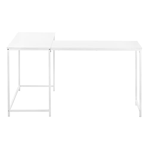 Monarch Specialties 7395 Computer Desk, Home Office, Corner, 58" L, L Shape, Work, Laptop, Metal, Laminate, Contemporary, Modern Desk-58 Top, 58.25" L x 44" W x 30" H, White/White