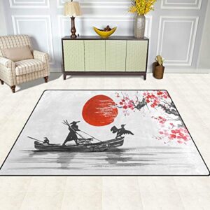 ALAZA Japanese Painting Mountain Landscape Sun Cherry Tree Non Slip Area Rug 4' x 5' for Living Dinning Room Bedroom Kitchen Hallway Office Modern Home Decorative