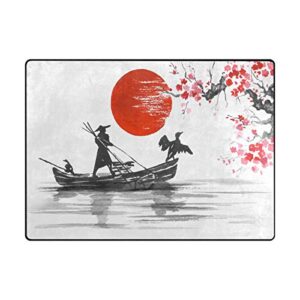 ALAZA Japanese Painting Mountain Landscape Sun Cherry Tree Non Slip Area Rug 4' x 5' for Living Dinning Room Bedroom Kitchen Hallway Office Modern Home Decorative