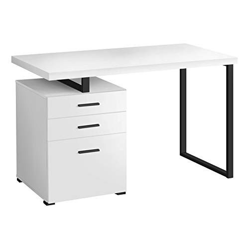 Monarch Specialties 7646 Computer Desk, Home Office, Laptop, Left, Right Set-up, Storage Drawers, 48" L, Work, Metal, Laminate, White, Black, Contemporary Desk-48 R Face, 47.25" L x 23.75" W x 30" H