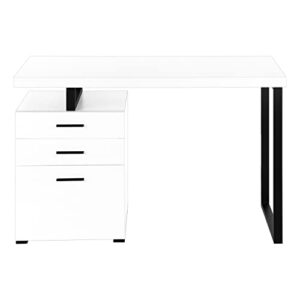 Monarch Specialties 7646 Computer Desk, Home Office, Laptop, Left, Right Set-up, Storage Drawers, 48" L, Work, Metal, Laminate, White, Black, Contemporary Desk-48 R Face, 47.25" L x 23.75" W x 30" H