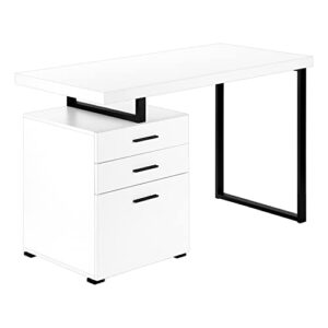 Monarch Specialties 7646 Computer Desk, Home Office, Laptop, Left, Right Set-up, Storage Drawers, 48" L, Work, Metal, Laminate, White, Black, Contemporary Desk-48 R Face, 47.25" L x 23.75" W x 30" H