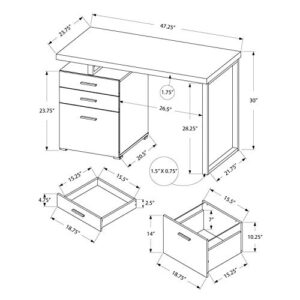 Monarch Specialties 7646 Computer Desk, Home Office, Laptop, Left, Right Set-up, Storage Drawers, 48" L, Work, Metal, Laminate, White, Black, Contemporary Desk-48 R Face, 47.25" L x 23.75" W x 30" H