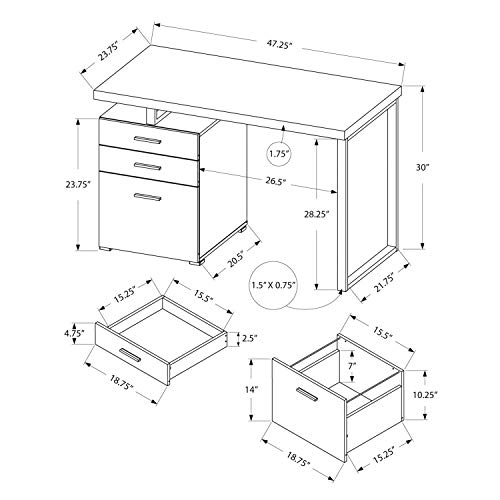 Monarch Specialties 7646 Computer Desk, Home Office, Laptop, Left, Right Set-up, Storage Drawers, 48" L, Work, Metal, Laminate, White, Black, Contemporary Desk-48 R Face, 47.25" L x 23.75" W x 30" H