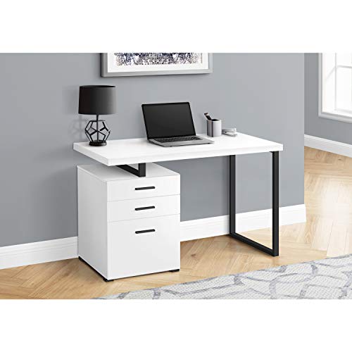 Monarch Specialties 7646 Computer Desk, Home Office, Laptop, Left, Right Set-up, Storage Drawers, 48" L, Work, Metal, Laminate, White, Black, Contemporary Desk-48 R Face, 47.25" L x 23.75" W x 30" H