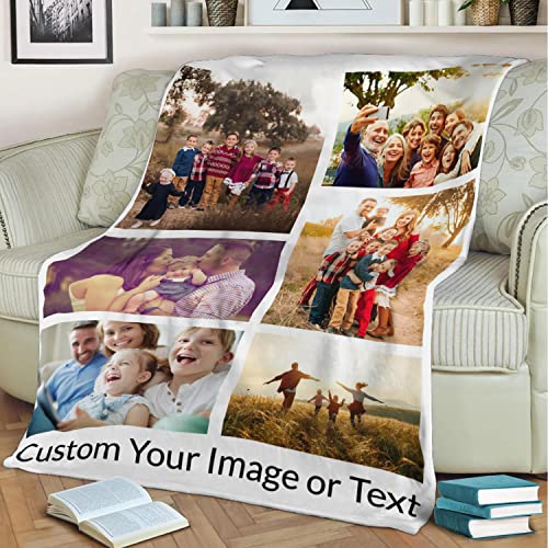 iBedding Custom Blanket - Personalized Blankets with Photos and Text Customized Picture Throw for Adult Kids Birthday Fathers Mothers Valentines Day Christmas (60"x80",6 Photos Collage)