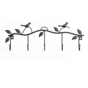 suodao decorative rustic tree branch & birds wall mounted metal 5 coat hook,hanging robe hanger leaf coat wall decor holder(black)